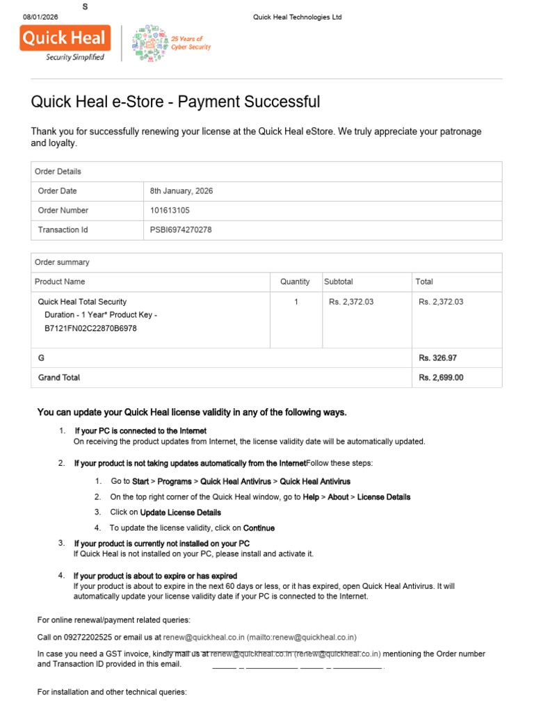 Quick Heal Invoice | PDF | Software | Computing