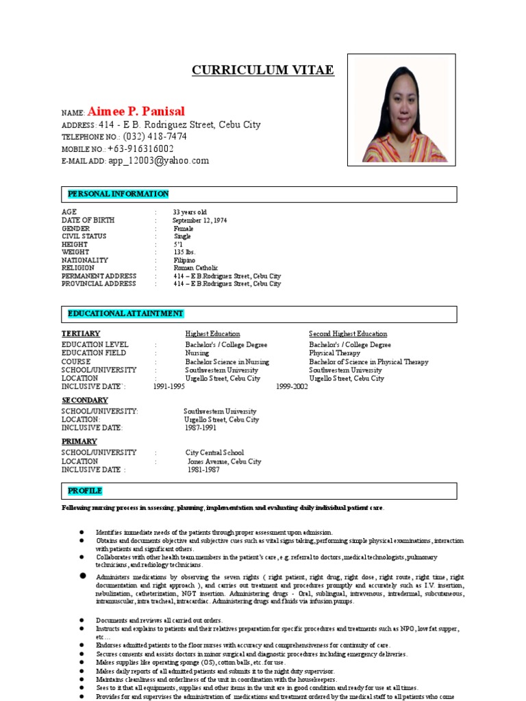 CV Format Aimee | PDF | Cardiopulmonary Resuscitation | Intravenous Therapy