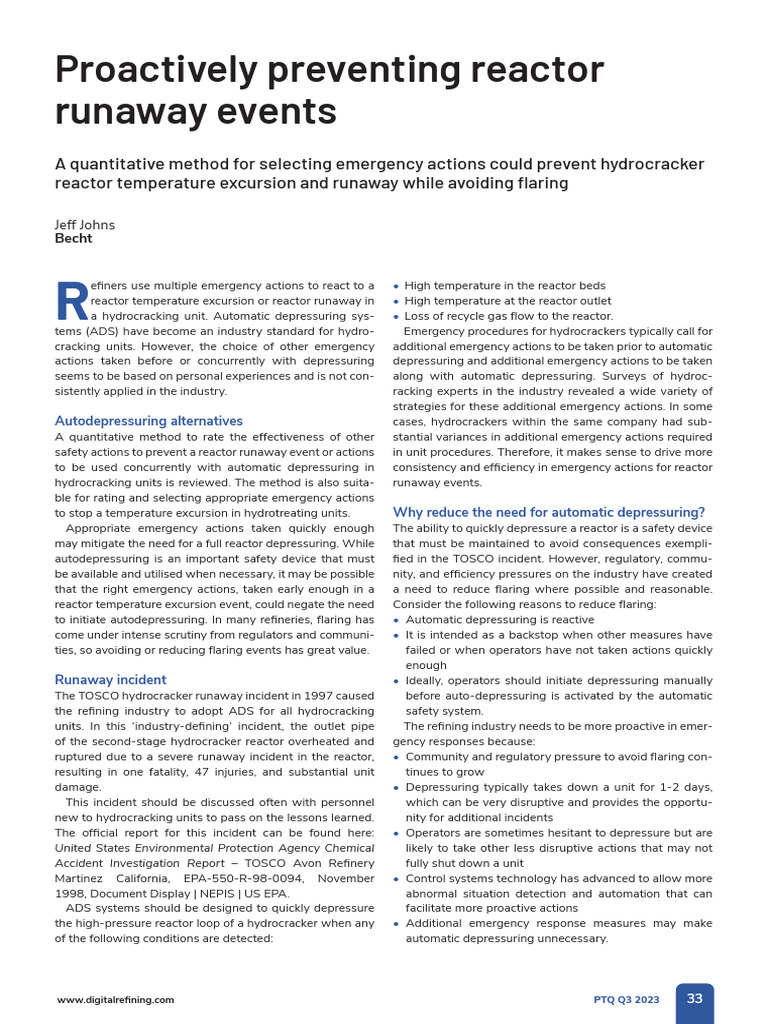 Proactively Preventing Reactor Runaway Events | PDF | Cracking ...