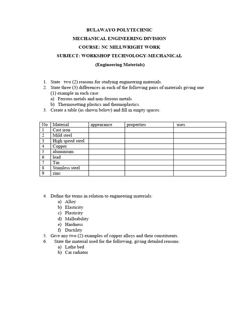 3 Mech Eng Materials | PDF