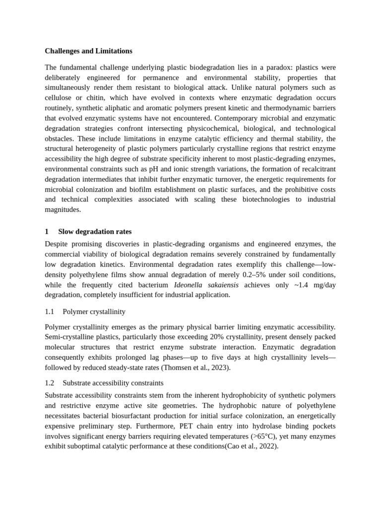 Challenges and Limitations - Writeup | PDF | Enzyme | Biodegradation