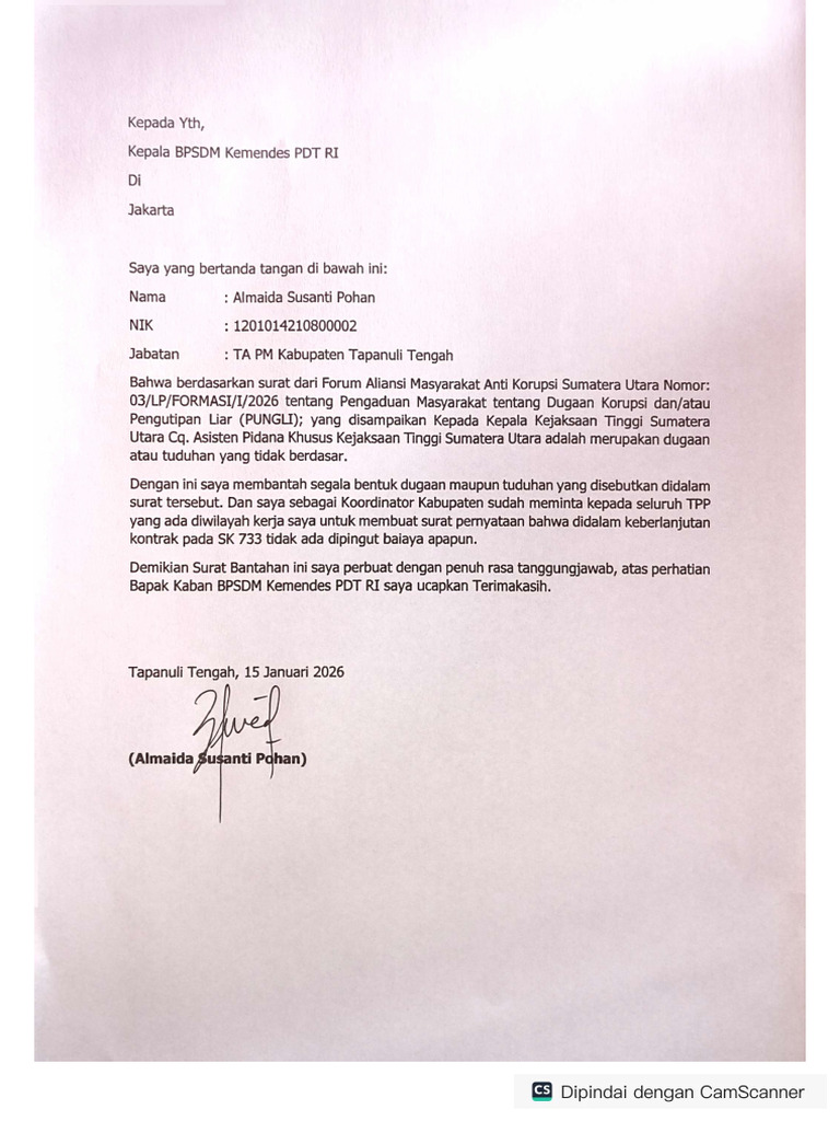 Surat Bantahan Almaida Susanti Pohan | PDF