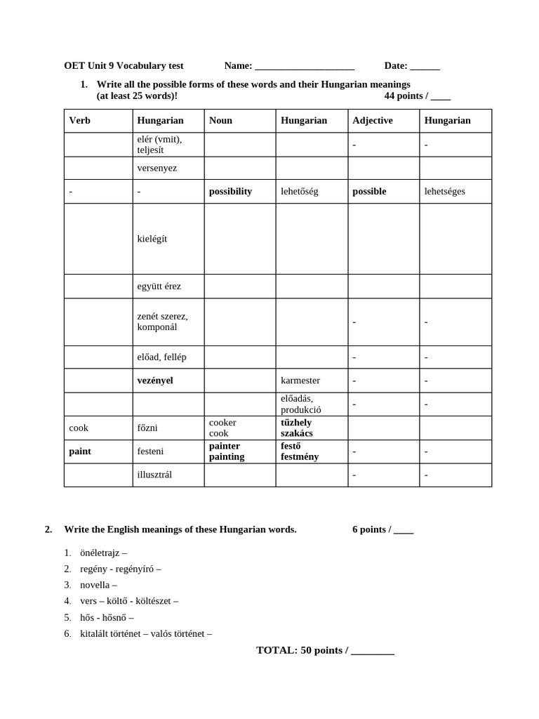 Unit 9 Vocabulary Test Word Formation | PDF