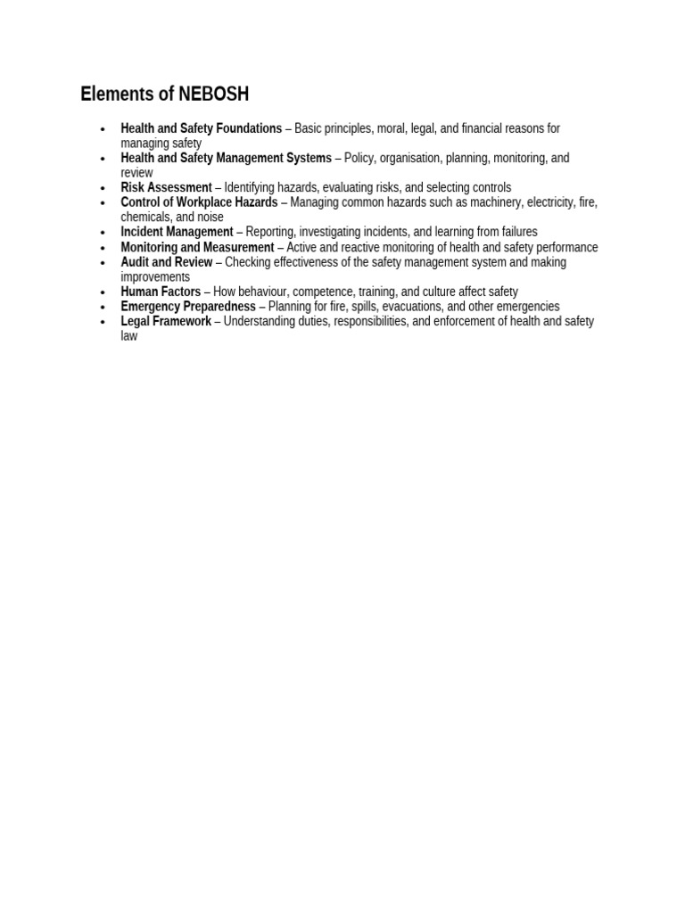 Elements of NEBOSH | PDF