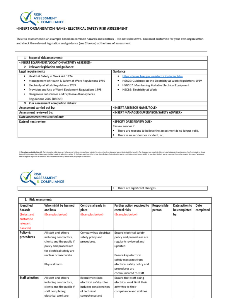 Electrical Safety Risk Assessment | PDF | Safety | Electrician