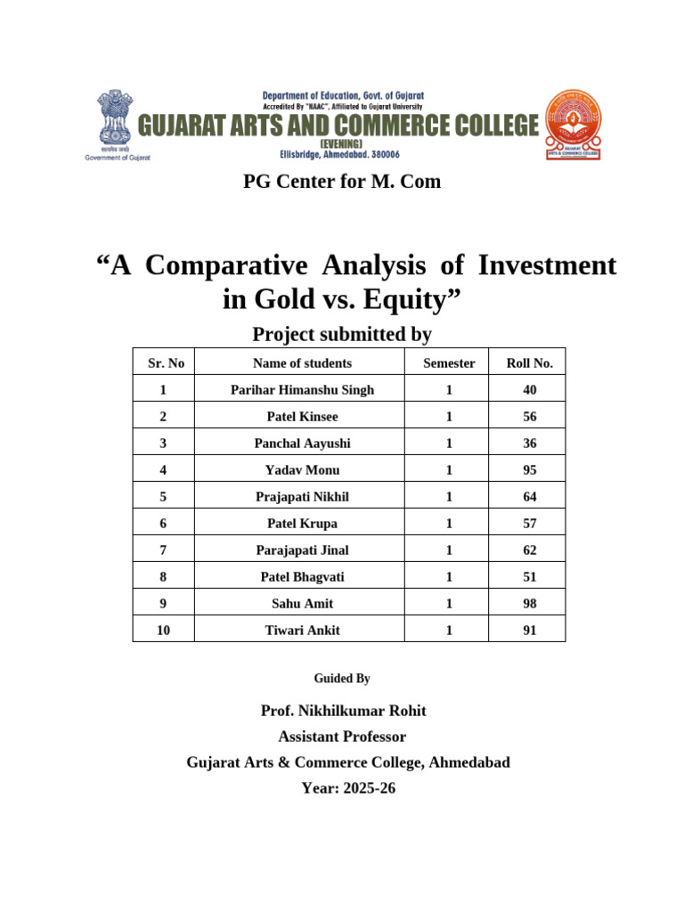A Comparative Analysis of Investment in Gold vs. Equity 1 | PDF ...