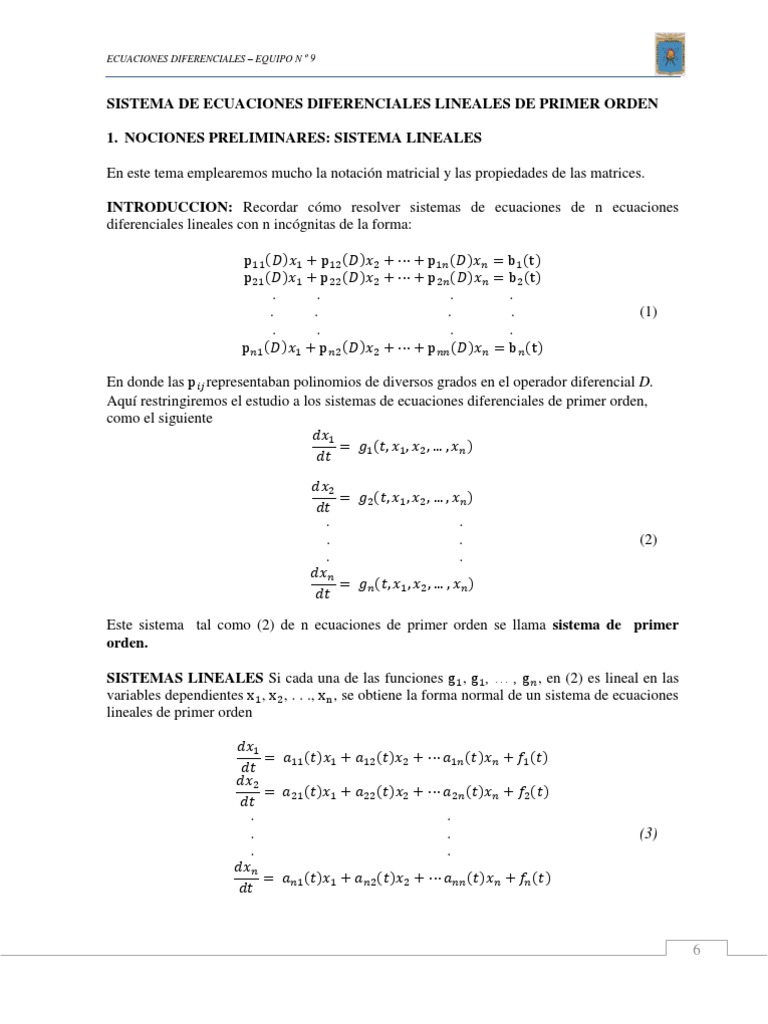 Sistemas de EDOs Lineales | PDF | Valores propios y vectores propios | Ecuaciones