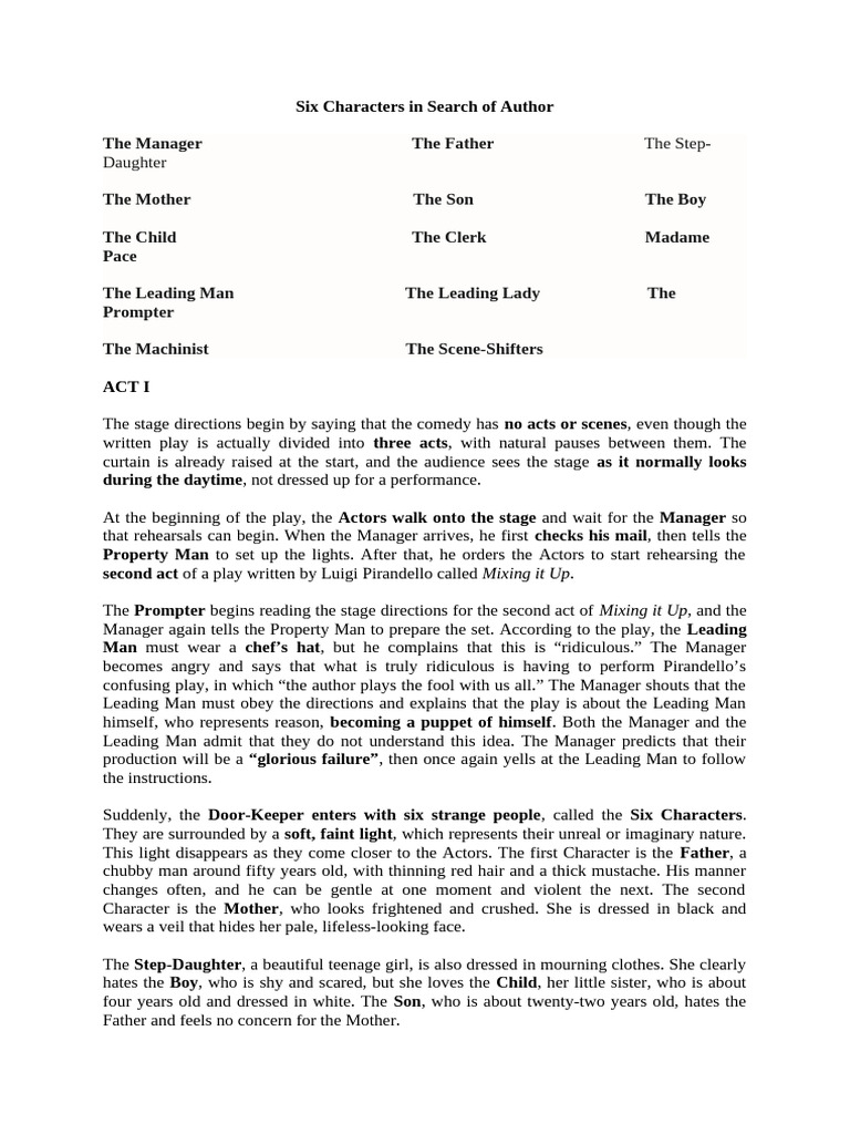Six Characters in Search of Author Summary | PDF | Feeling | Reality