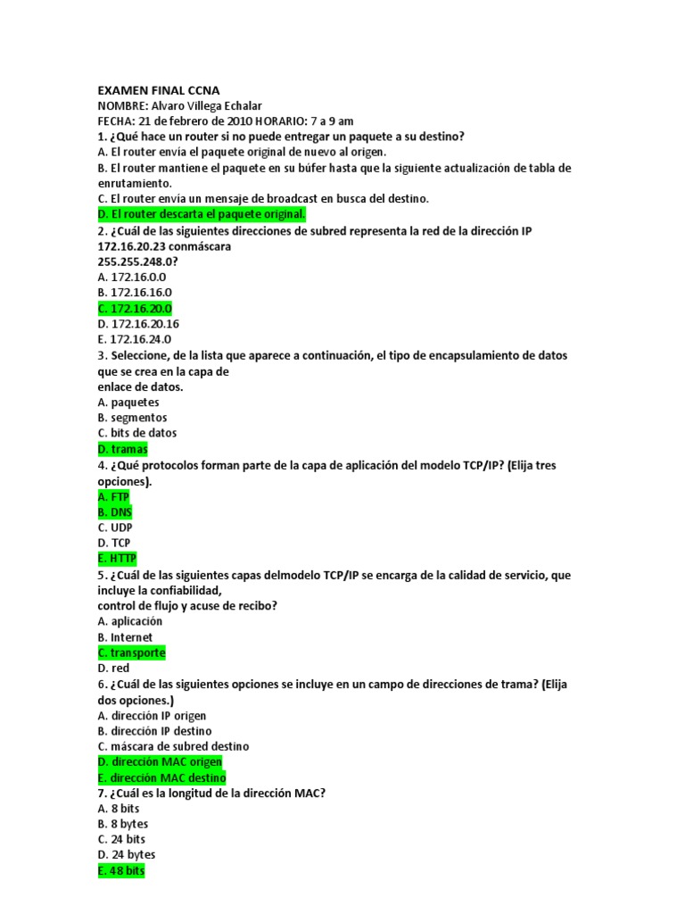 Examen Final Ccna Pdf Conmutador De Red Dirección Ip