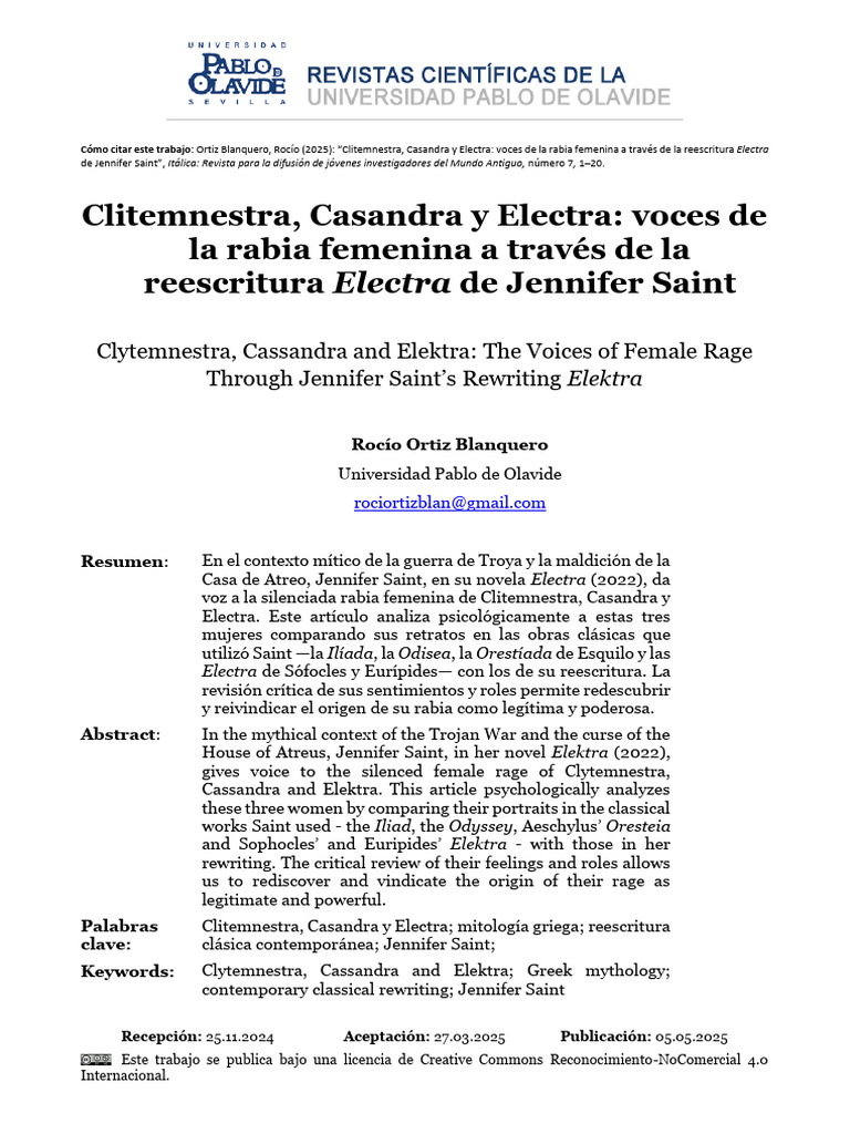Clitemnestra, Casandra y Electra: voces de la rabia femenina en ...
