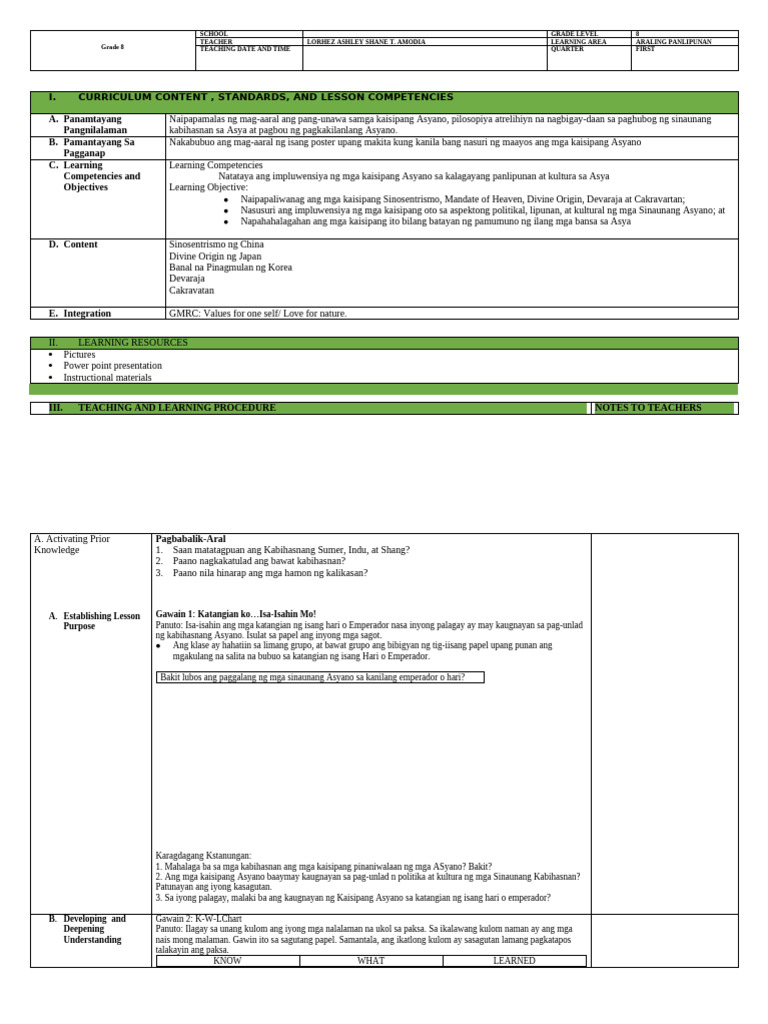 Lesson Plan Matatag | PDF | Well Being | Mental Health