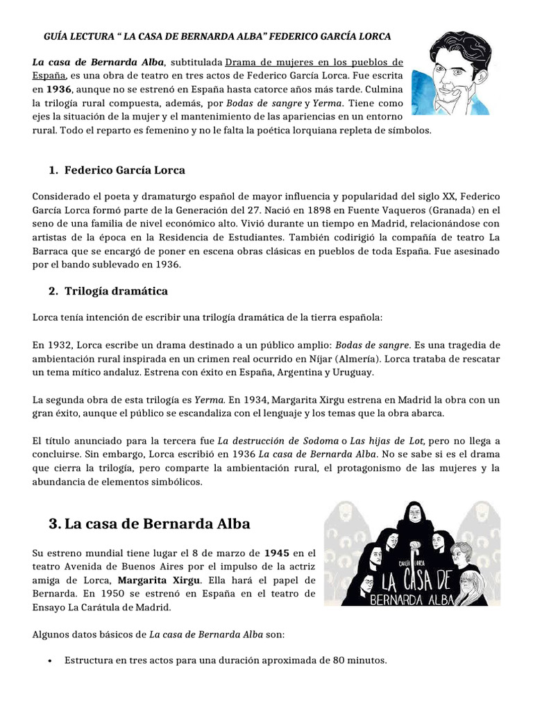 La Casa de Bernarda Alba GUÍA LECTURA | PDF | Federico García Lorca