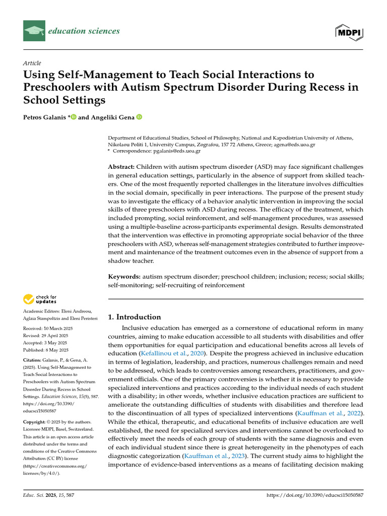 Using Self-Management To Teach Social Interactions To Preschoolers With ...
