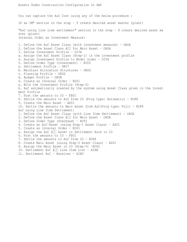 Assets Under Construction in SAP FICO | PDF
