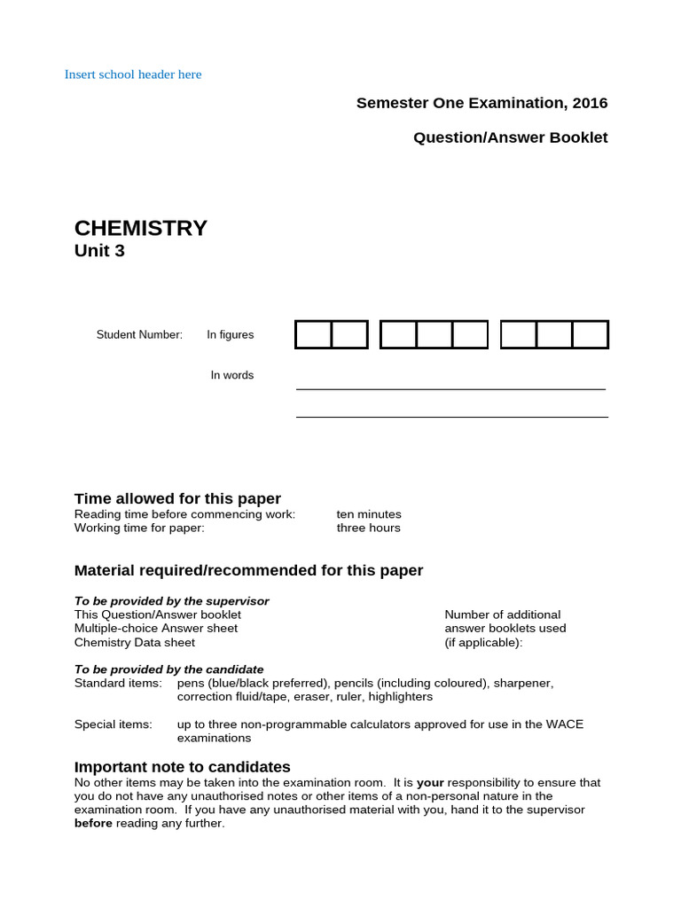 Chemistry Year 12 ATAR Semester 1 2016 | PDF | Acid | Chemical Equilibrium