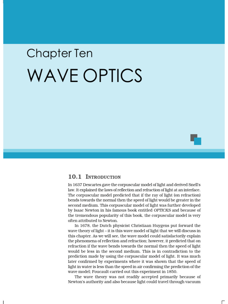 NCERT Class 12 Physics Chapter 10 Wave Optics | PDF | Light | Waves