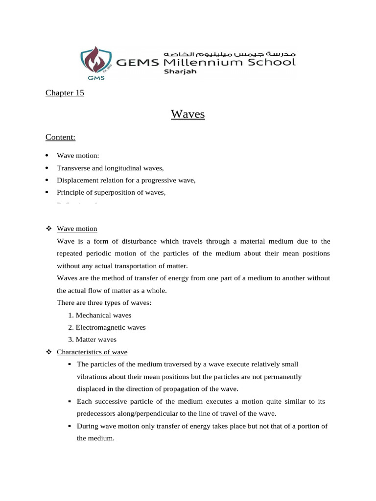 Chapter 14 Waves GMS Notes New | PDF | Waves | Electromagnetic Radiation