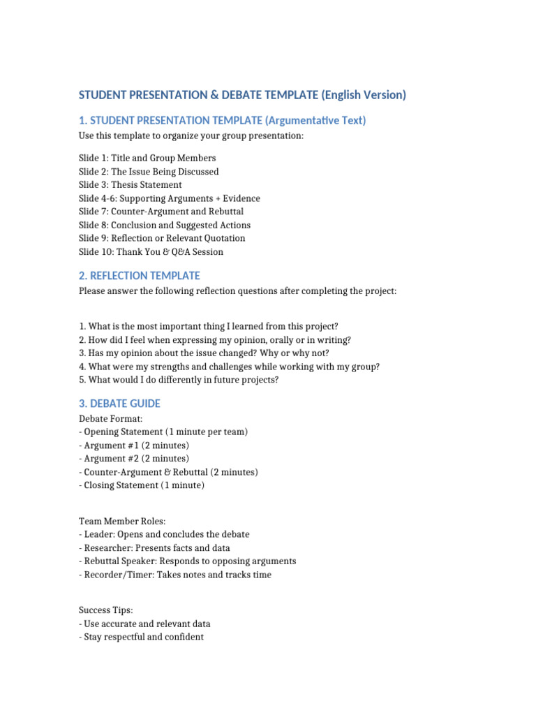 English Presentation Debate Template | PDF