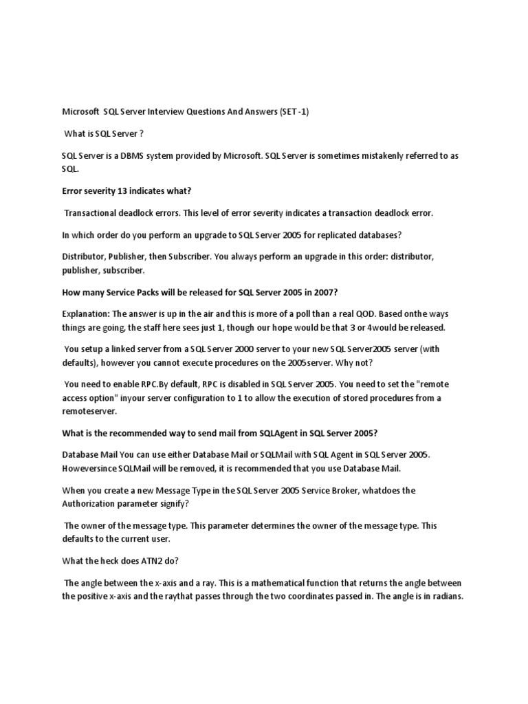 Microsoft SQL Server Interview Questions and Answers | Download Free PDF | Microsoft Sql Server ...
