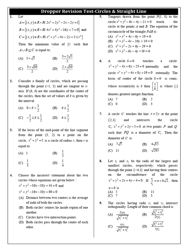 Circles & Straight Line - Dropper Revision Test - NIshu Sir - 01-02 ...