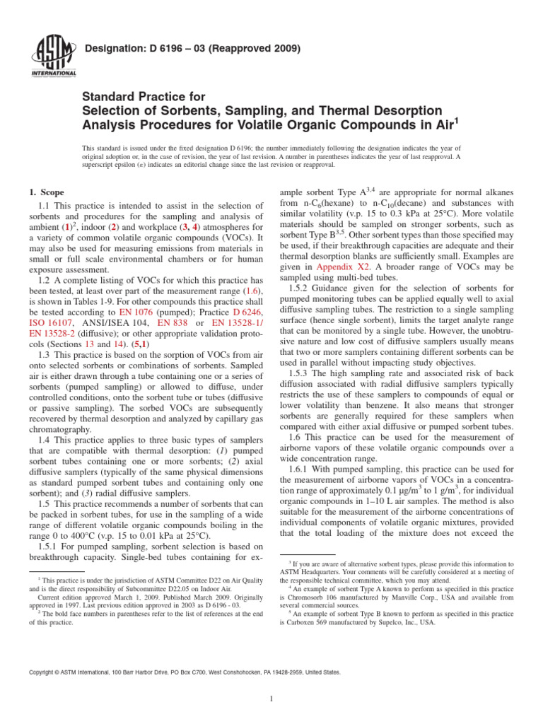 Astm d6196 | PDF | Volatile Organic Compound | Physical Sciences