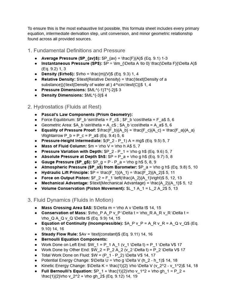 Complete Formulae For The Mechanical Properties of Fluids | PDF | Fluid ...