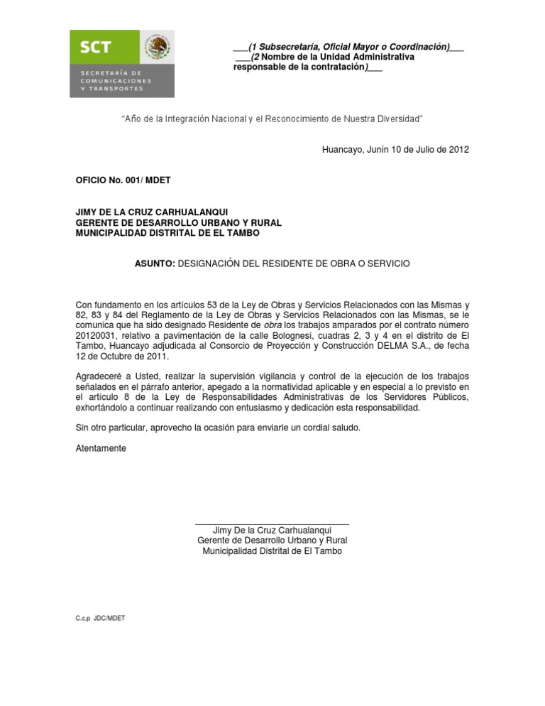 Oficio Residente de Obra | PDF Oficio Residente de Obra | PDF