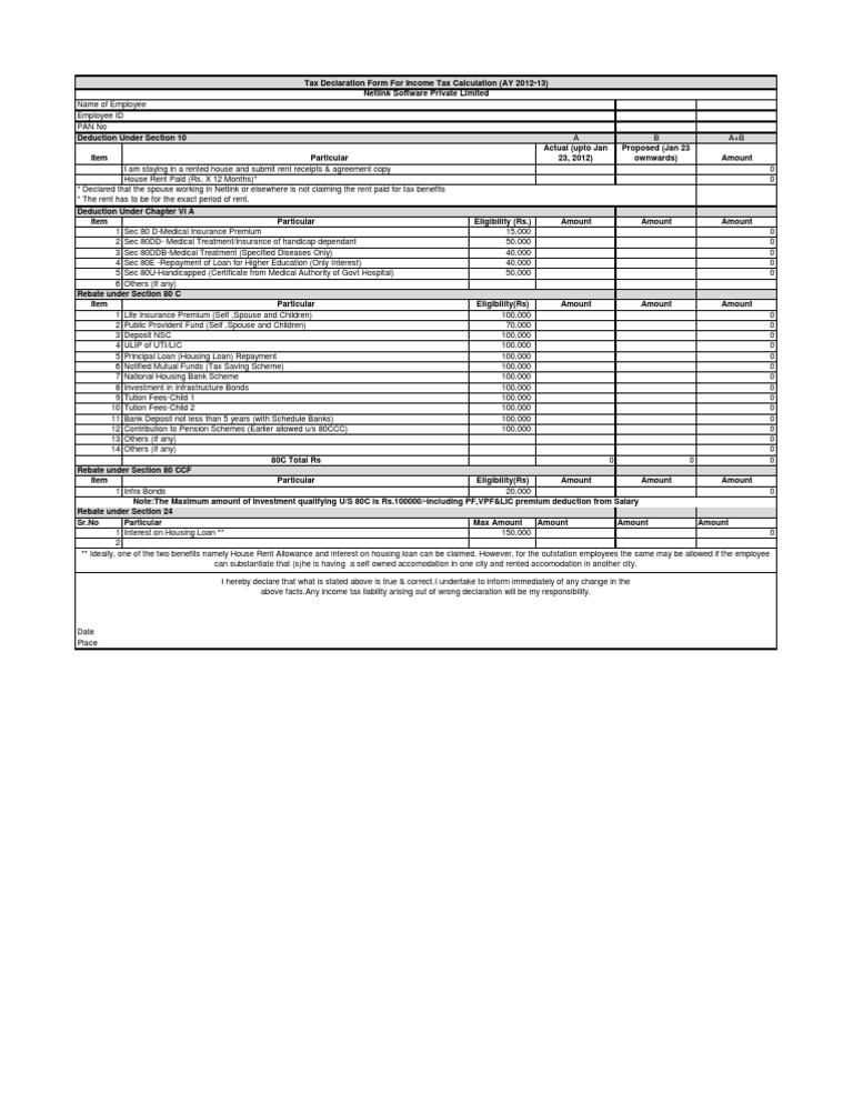 IT Declaration Form Revised Salary | PDF | Loans | Renting