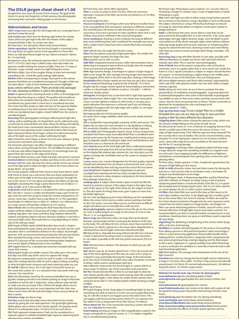 D SLR Cheat Sheet | PDF