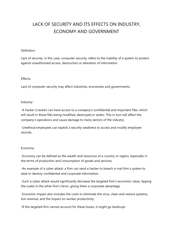 Lack of Security and Its Effects (Final) | PDF