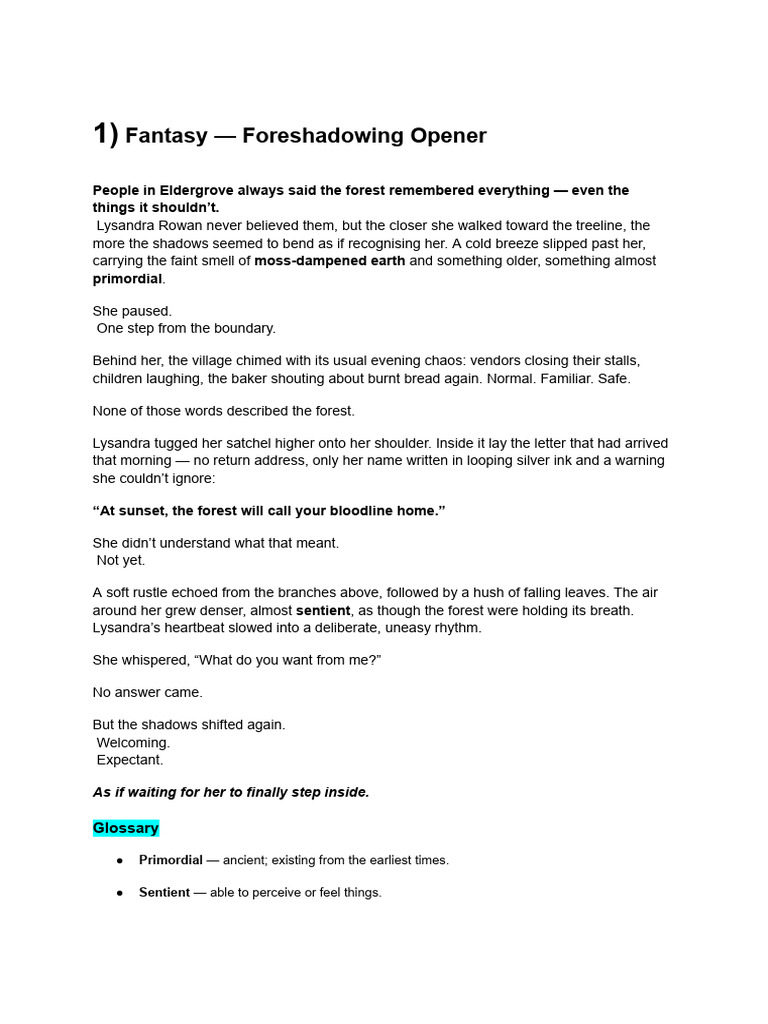 Story Exposition Examples + Opening Types + Vocabulary | PDF