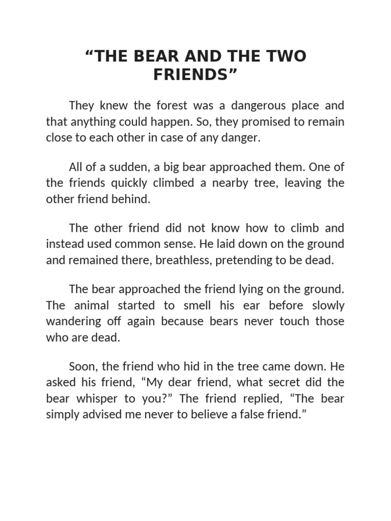 The Bear and The Two Friends | PDF
