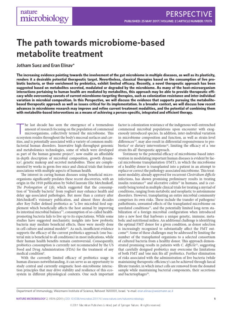The Path Towards Microbiome-Based | PDF | Probiotic | Inflammatory ...