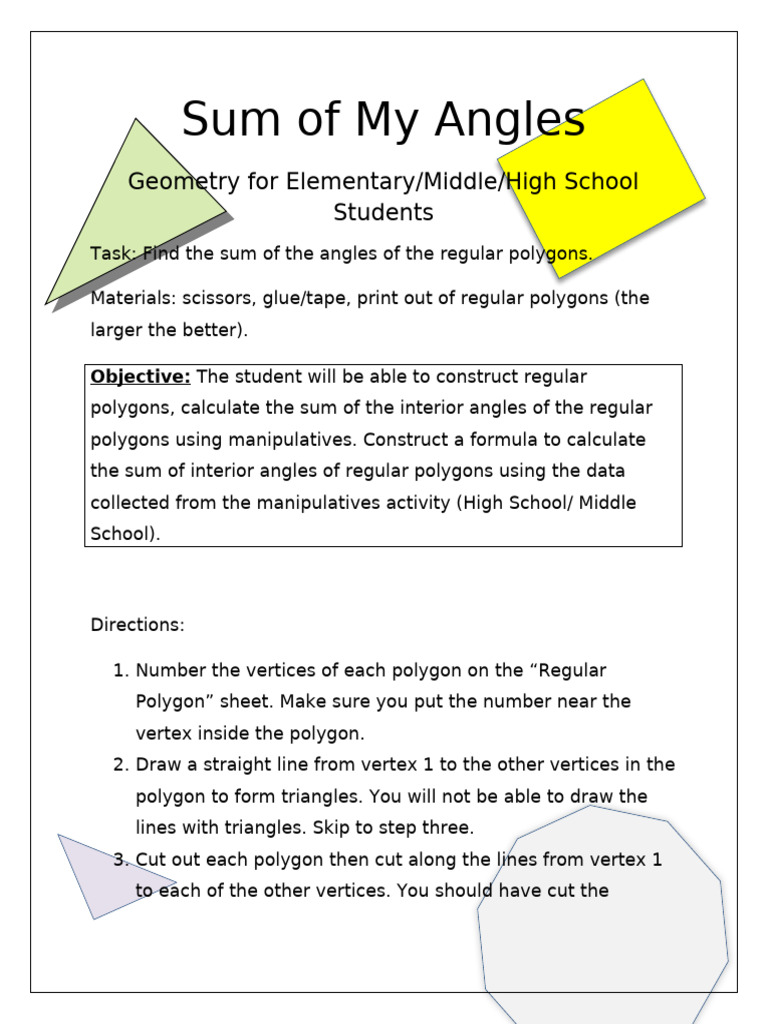 Sum of My Angles: Geometry For Elementary/Middle/High School Students | PDF
