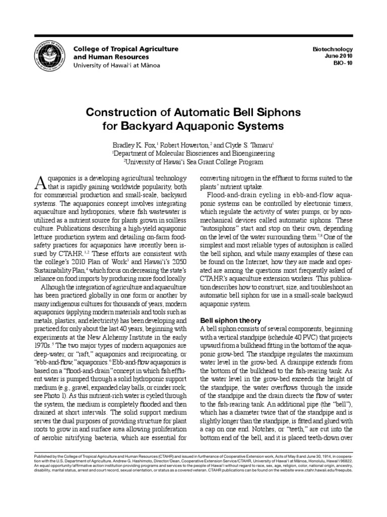Construction of Automatic Bell Siphon For Backyard Aquaponics System | PDF