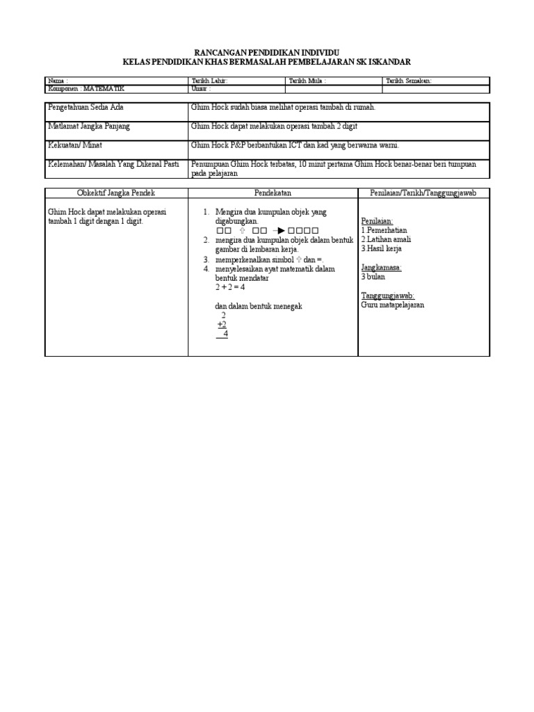 Contoh Rancangan Pendidikan Individu | PDF