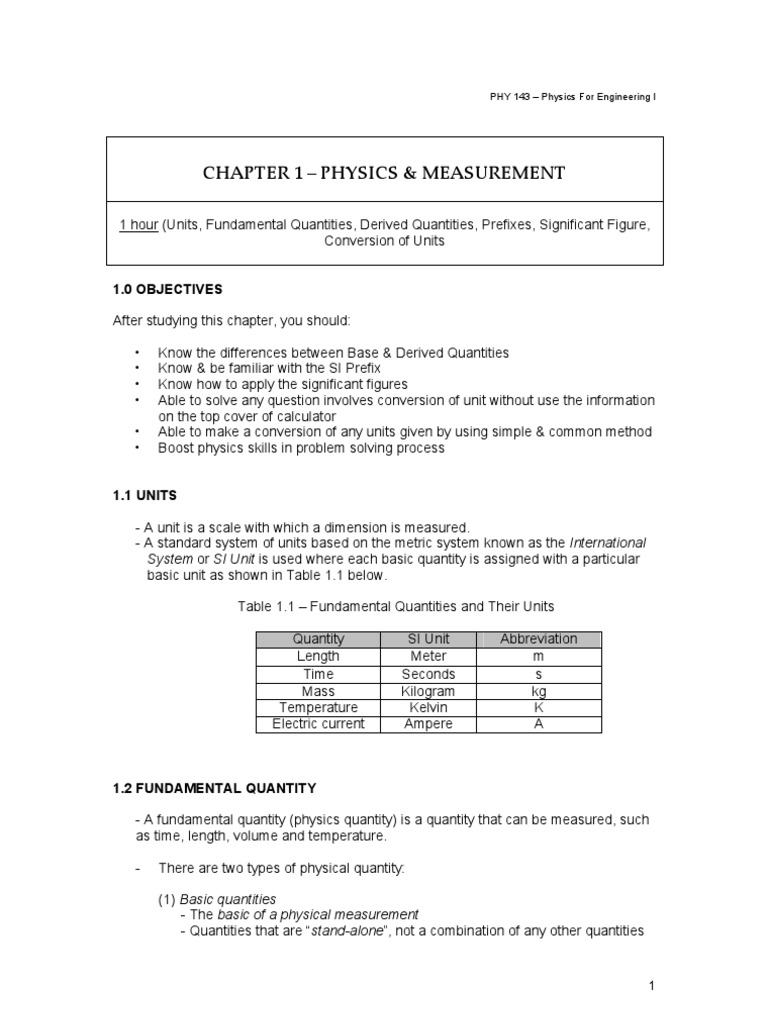 CHAPTER 1 - Physics & Measurement | PDF | International System Of Units | Significant Figures
