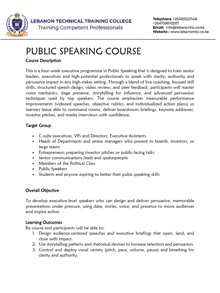 Public Speaking Course Outline | PDF | Public Speaking | Nonverbal ...