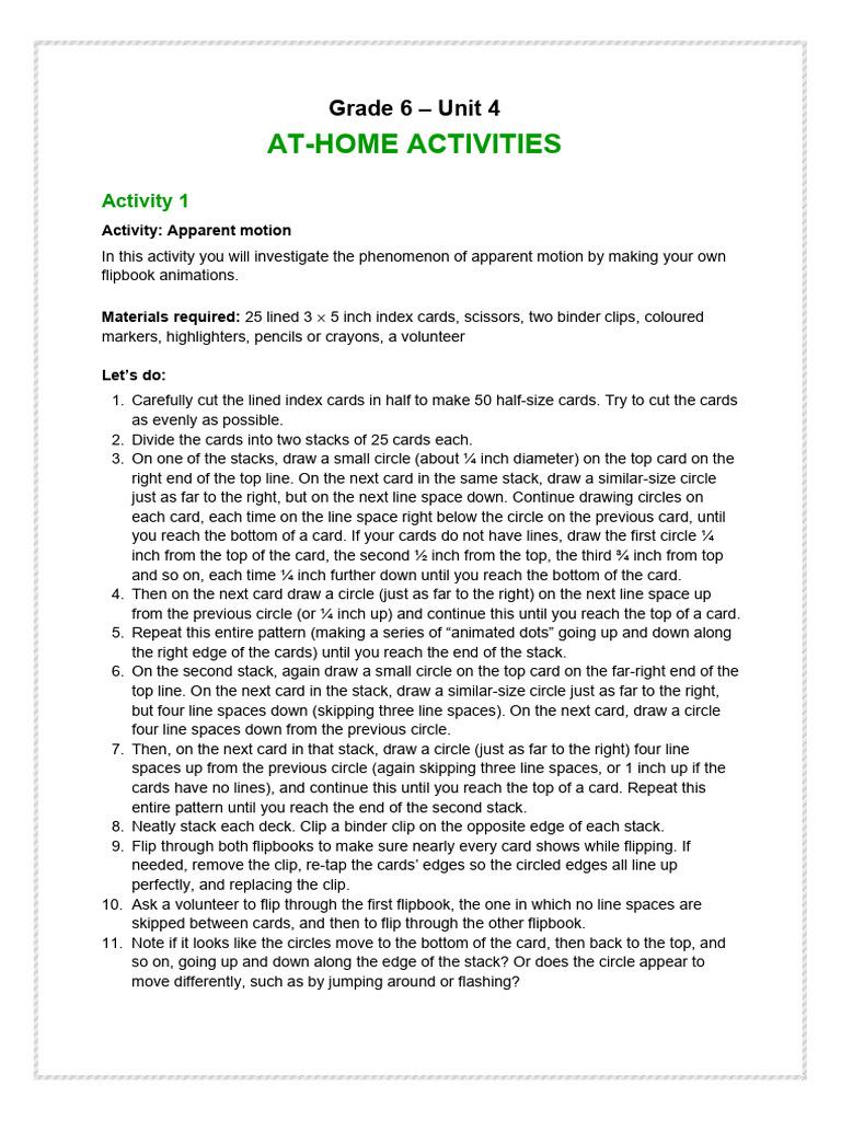 GD 6 - Unit 4-At-Home Activities | PDF