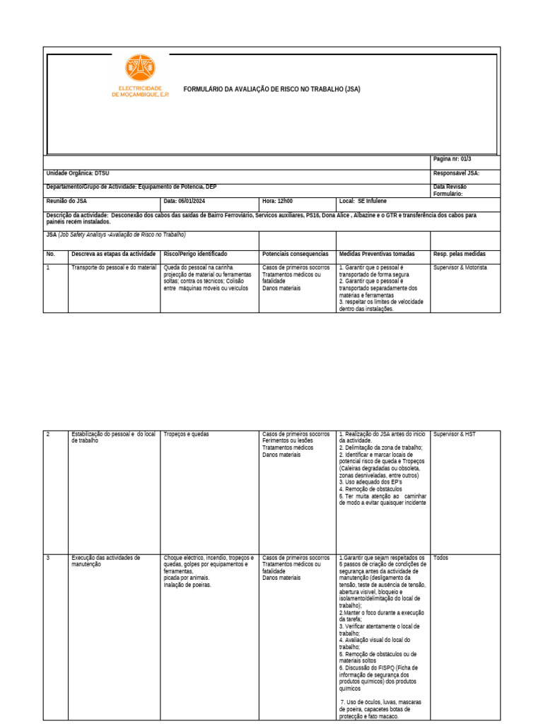 Avaliação de Risco Equipamentos SE08 | PDF | Primeiros socorros