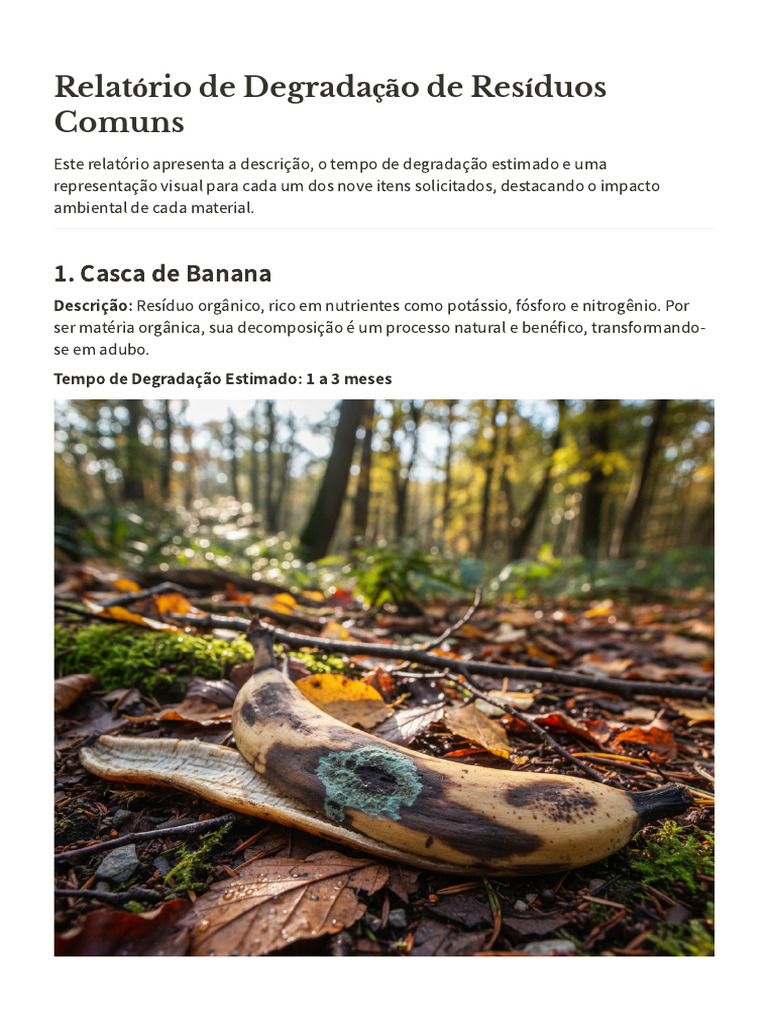 Relatório de Degradação de Resíduos Comuns | PDF | Plástico | Nylon