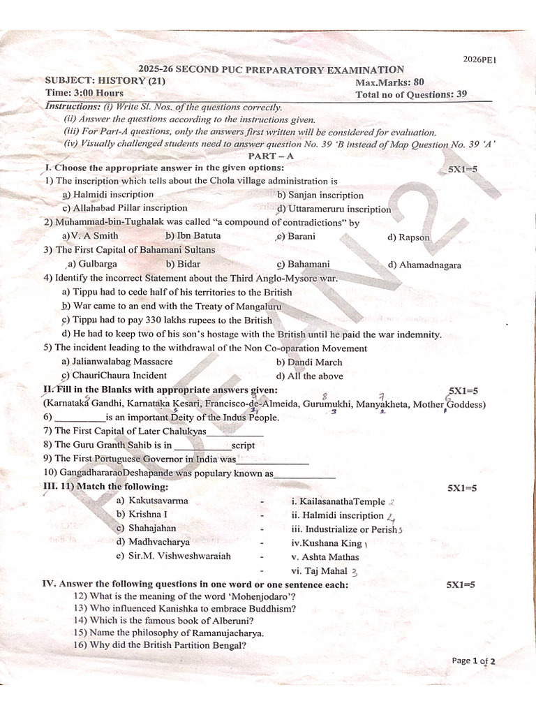 2 PUC History Prepretory | PDF