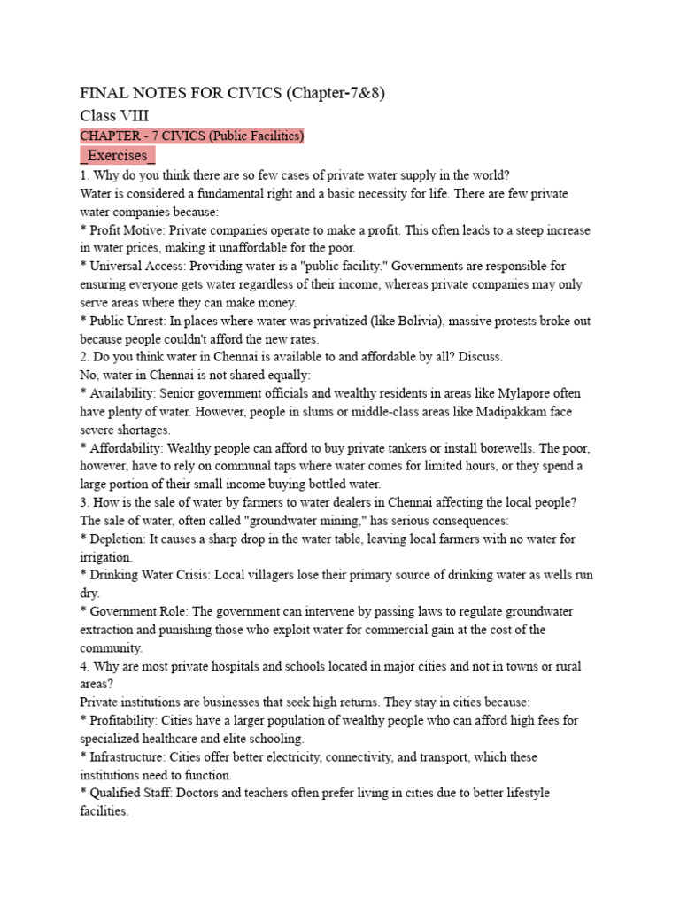 Final Notes For Civics Class-8 Chapter-7 8 2 - 1 | PDF | City | Pollution