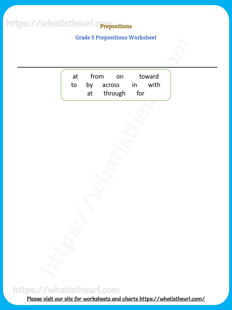 Prepositions Worksheet For Grade 5 | PDF
