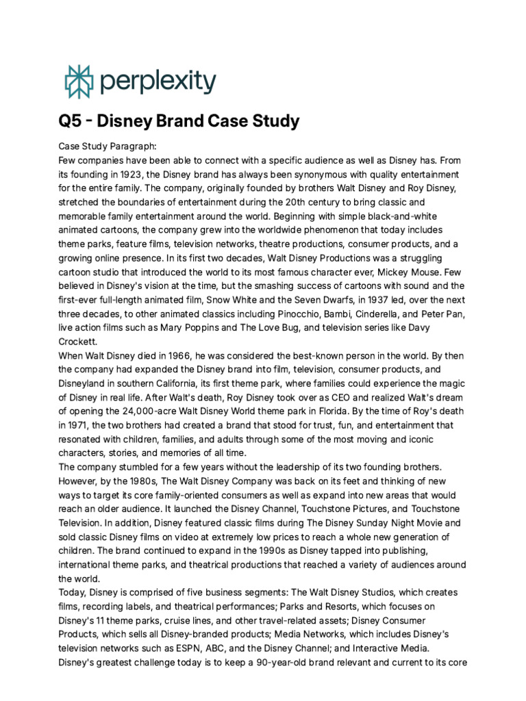 Q5 - Disney Brand Case Study - Case Study Paragraph | PDF | Brand ...