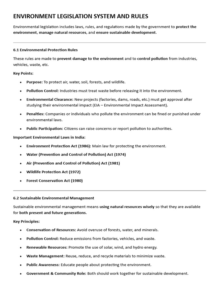 UNIT-6 Environment Legislation System and Rules | PDF