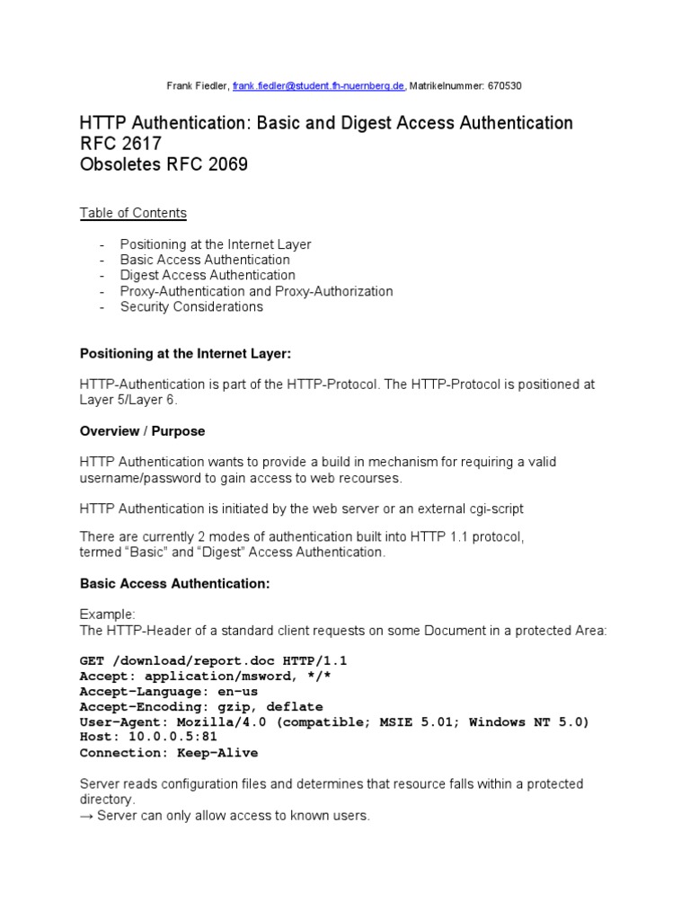 HTTP Authentication | PDF | Hypertext Transfer Protocol | Osi Protocols