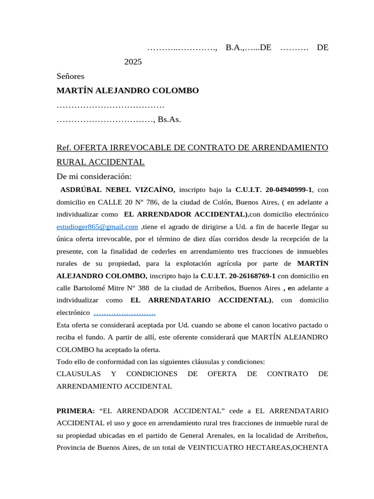 Modelo de Carta Oferta Irrevocable | PDF | Daños y perjuicios