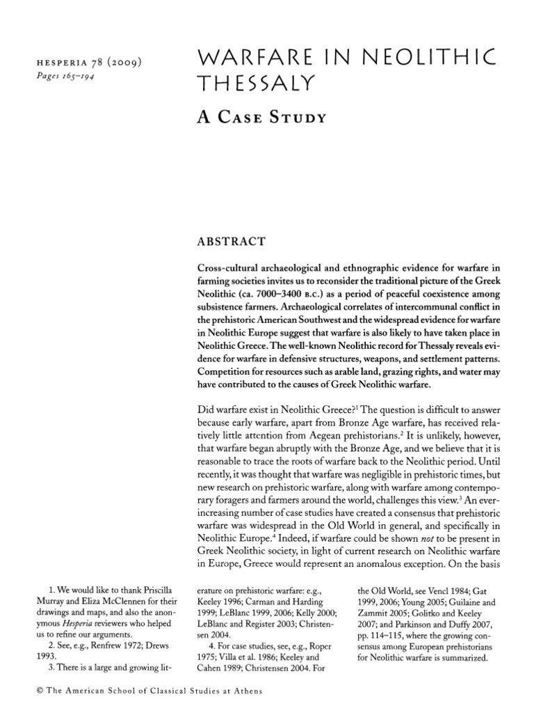 Hesperia 78 - Warfare in Neolithic Thessaly | PDF | Archaeology | Neolithic