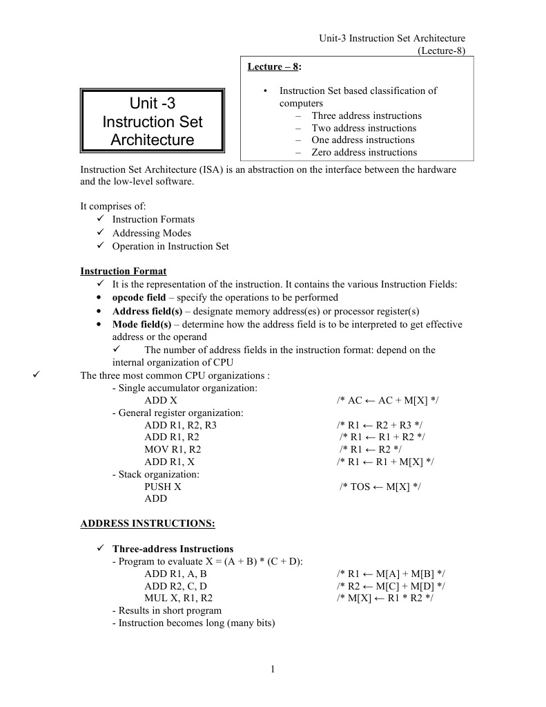 8 A Instruction Set Format | PDF | Instruction Set | Central Processing Unit